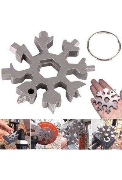 06 Kayra Store Çok Fonksiyonlu Paslanmaz Çelik Anahtar Alyan Takımı ve Anahtarlık Kar Tanesi Alyan Takımı Hex Key 19 Fonksiyon