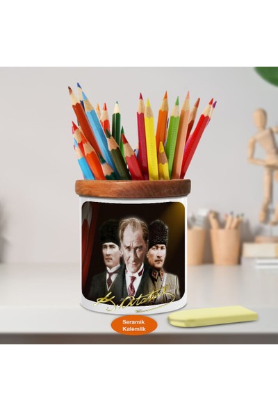 Asilmeydan Yakışıklı ve Şık Elbiseli Atatürk Ahşap Seramik KALEMLIK-212GK5 Asilmeydan Yakışıklı ve Şık Elbiseli Atatürk Ahşap Seramik KALEMLIK-212GK5