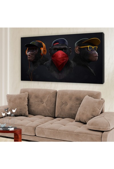 İon 3 Maymun Görmedim,duymadım,bilmiyorum Kanvas Tablo 60X120 cm
