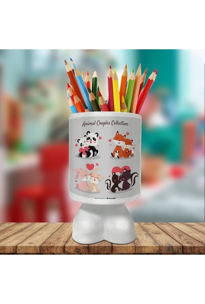 Asilmeydan Romantik Panda ve Arkadaşları Baskılı Ayaklı Seramik Kalemlik-21
