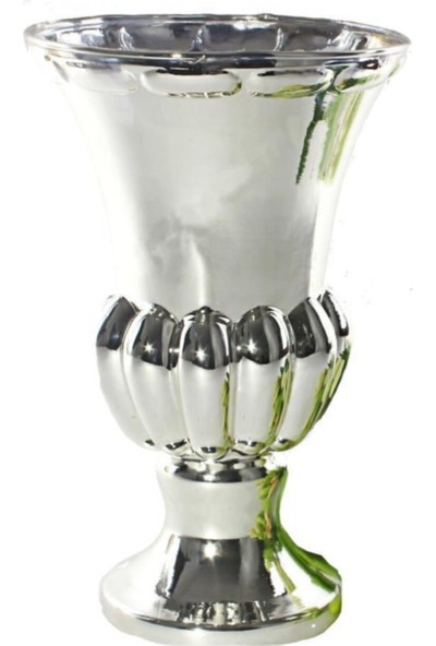 dekovien Cam Vazo Antik Kupa Tasarım Gümüş Renk 15X11 cm