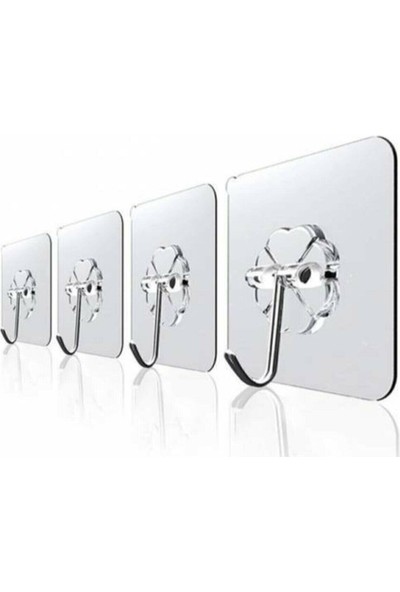4 Adet 6 x 6 cm Şeffaf Güçlü Kendinden Yapışkanlı Kapı Duvar Askıları