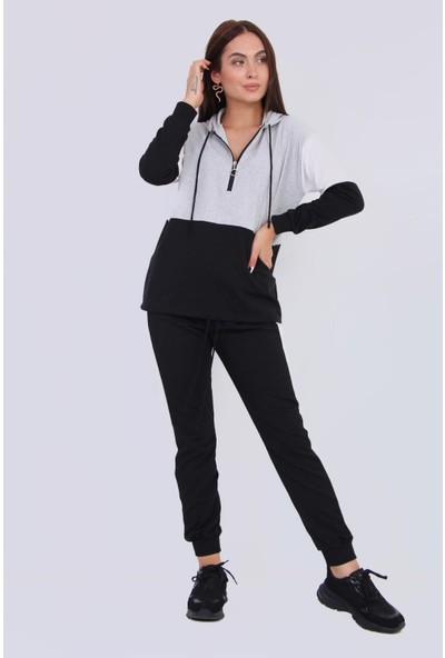 Julyanbutik Kapüşonlu Gri Kadın Eşofman Takım