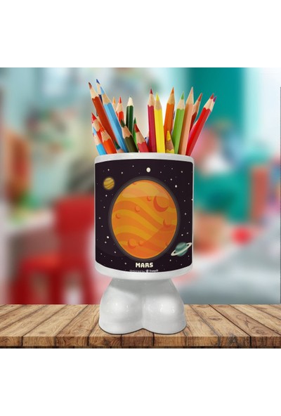 Asilmeydan Galaksi Gezegenler Mars Baskılı Ayaklı Seramik KALEMLIK-21479