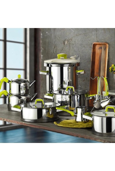 Kütahya Porselen Silindir 18 Prç Çelik Çeyiz Seti Fıstık Yeşili
