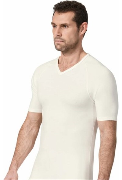 Namaldı 1 Adet Ekru Renk Termal V Yaka Kısa Kol Içlik