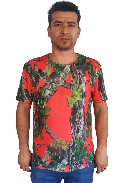 Asyaink Antler 3D Turuncu/orman Desen Kısa Kollu Tshirt