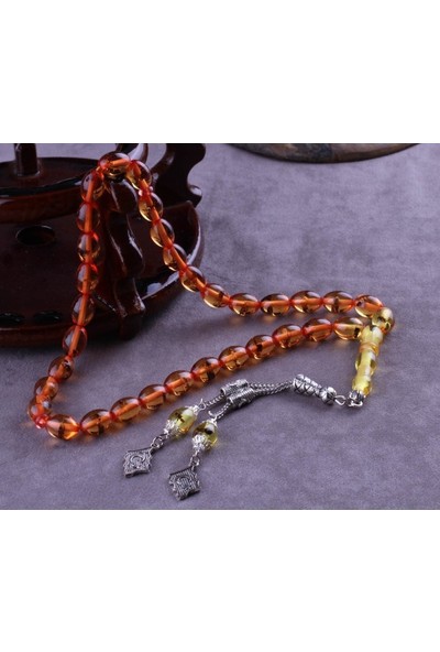 Burhan Sağlam Toz Kehribar Karınca Fosilli Arpa Kesim Tesbih