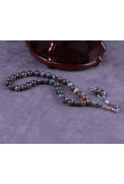 Burhan Sağlam Ateş Kehribarı Küre Kesim Gümüş Püsküllü Tespih