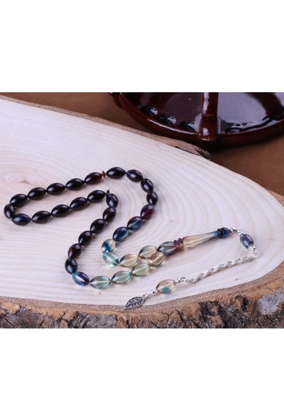 Burhan Sağlam Ateş Kehribarı Arpa Kesim Gümüş Püsküllü Tespih