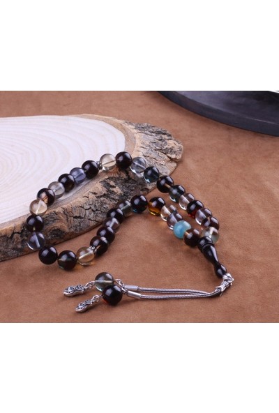 Burhan Sağlam Ateş Kehribarı Küre Kesim Gümüş Püsküllü 2 Yedekli Tespih