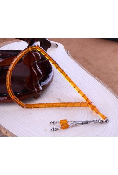 Burhan Sağlam Ateş Kehribarı Kesme Kesim Gümüş Püsküllü Tespih