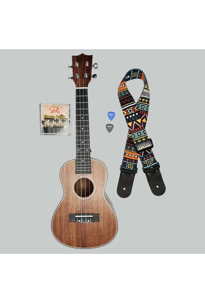 Puka Bubinga Ağacı Sedefli Concert Ukulele Kılıf ve Askılı