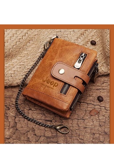 Jeep Deri Açık Kahve Cüzdan