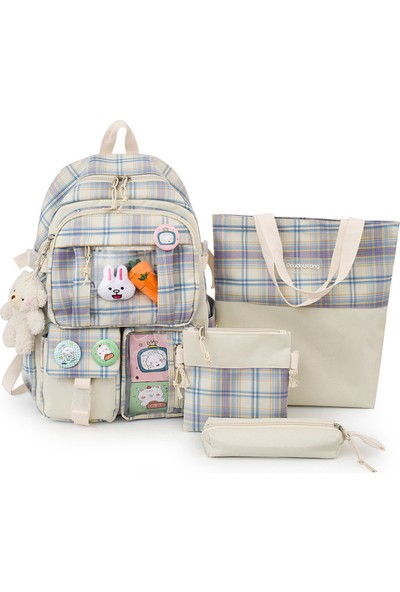 Leqi 4 Parça Ekose Desenli Okul Çantası Seti Leqi 4 Parça Ekose Desenli Okul Çantası Seti