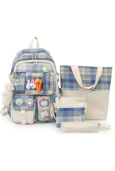 Leqi 4 Parça Ekose Desenli Okul Çantası Seti Leqi 4 Parça Ekose Desenli Okul Çantası Seti