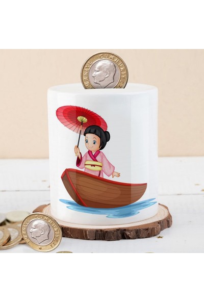 Asilmeydan Kayıktaki Çinli Kız Çocuğu Baskılı Para Birikim Kumbarası -2462