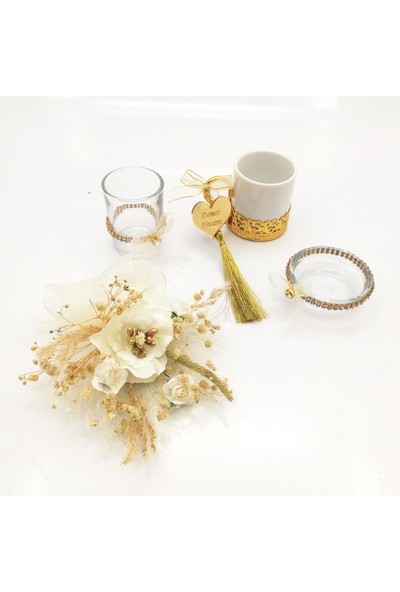 Lora Davet Damat Kahve Fincanı. Bardak. Lokumluk ve Çiçektakımı - Altın 53742