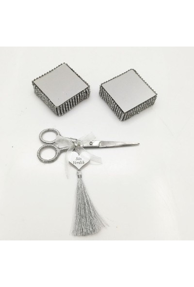 Lora Davet Söz Nişan Makas ve Yüzüklük Takımı - Gümüş 53753