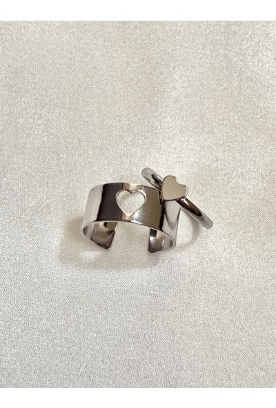 Harlofia Jewelry Ayarlanabilir Kalpli Çift Yüzük Seti