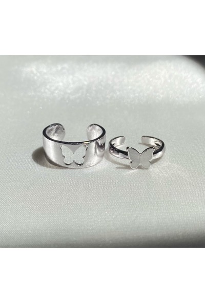 Harlofia Jewelry Ayarlanabilir Kelebek Çift Yüzük Seti