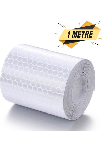 Badem10 Reflektörlü Fosforlu Şerit Bant Beyaz İkaz Bandı 1 Metre