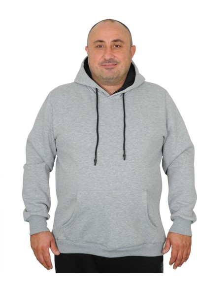 Moc Grande Büyük Beden Erkek Sweatshirt Klasik Kapşonlu Kanguru Cep
