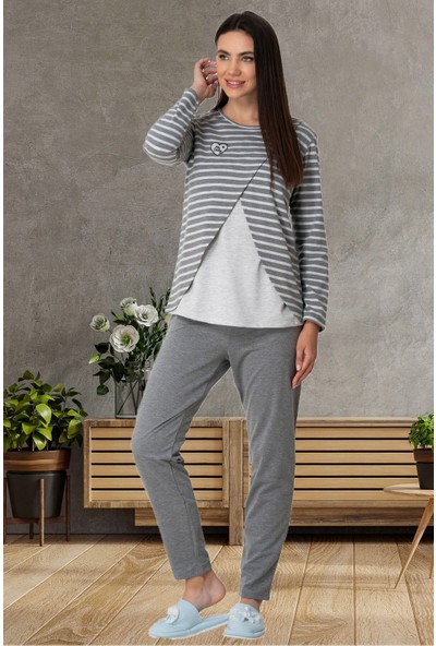 Mecit Pijama Mecit 5535 Gri Çizgili Emzirme Özellikli Lohusa Pijama Takımı Mecit Pijama Mecit 5535 Gri Çizgili Emzirme Özellikli Lohusa Pijama Takımı