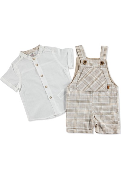 Midimod Bebek Ekose Küçük Salopet-Tshirt