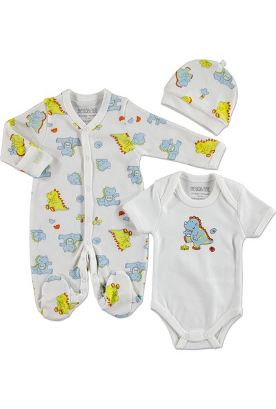 Hello Baby Erkek Bebek Dinozor Interlok Uzun Kol Patikli Bebe Yaka 3'lü Tulum-Body-Şapka Hello Baby Erkek Bebek Dinozor Interlok Uzun Kol Patikli Bebe Yaka 3'lü Tulum-Body-Şapka