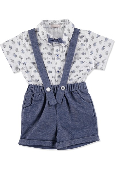 Cassiope Yaz Erkek Bebek Mini Fish Pamuklu Kısa Kol Duble 2li Şort Salopet-Tshirt