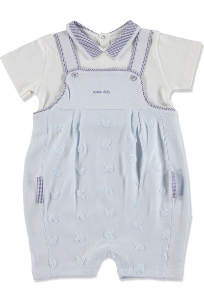 Mymio Yaz Erkek Bebek Denizci Ayıcık Poplin Kısa Kol Bebe Yaka 2li Salopet-Sweatshirt