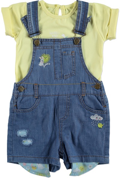 Overdo Bebek Tavşan-Güneş Nakışlı Salopet Takım Şort Salopet-Tshirt Overdo Bebek Tavşan-Güneş Nakışlı Salopet Takım Şort Salopet-Tshirt