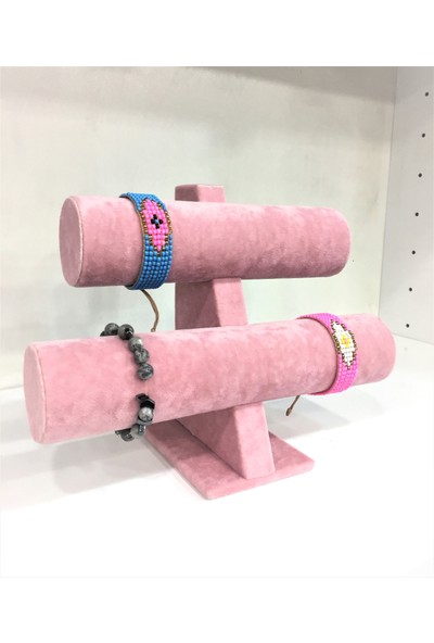Aydın Dekor Sertex Kumaşı Ikili Pembe Bileklik-Saat Kutu Stand (Aydindecor)