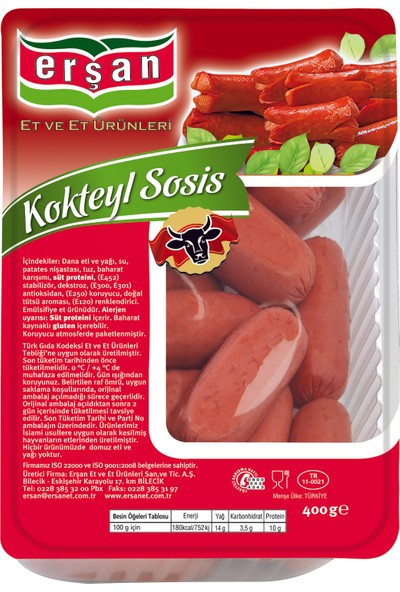 Erşan Et Dana Kokteyl Sosis 400 gr