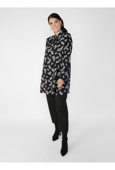 Alia Büyük Beden Beli Lastikli Dokuma Pantolon - Siyah - Alia