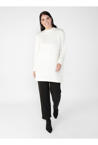 Alia Büyük Beden Beli Lastikli Örme Pantolon - Siyah - Alia