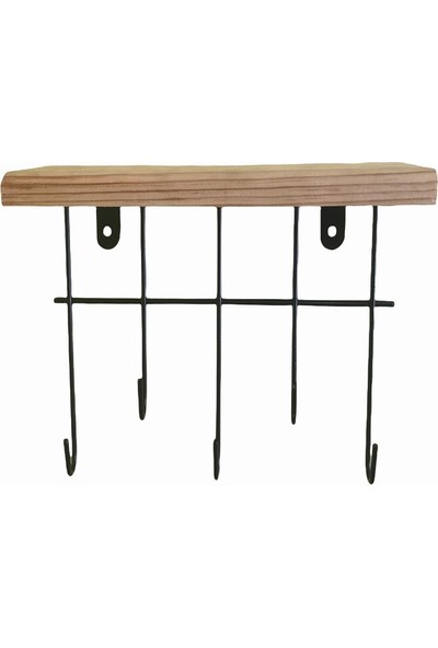 Modern Avm 5'li Askılık Organizer Ahşap Raf Siyah