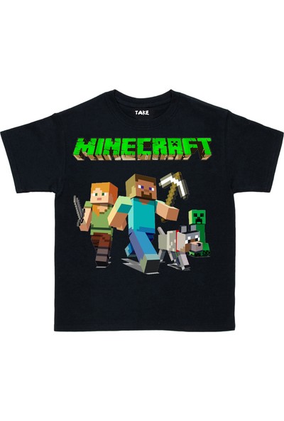 Taketshirt Minecraft Çocuk Tişört Siyah Kesim