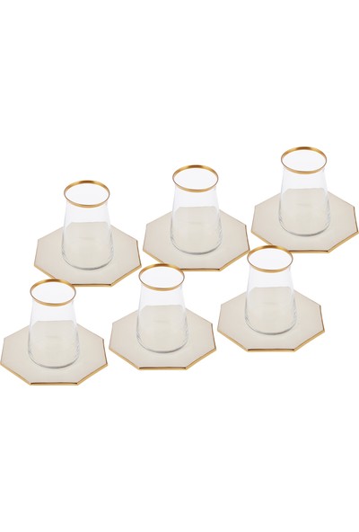 Emsan Mila 12 Parça Sekizgen Çay Seti Krem Emsan Mila 12 Parça Sekizgen Çay Seti Krem