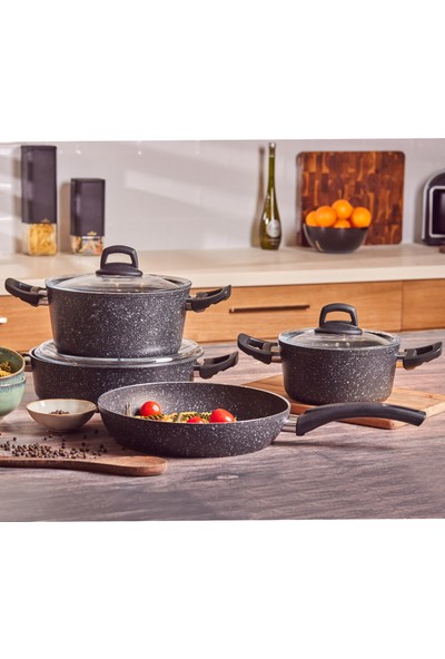 Emsan Arven 7 Parça Black Granit Tencere Set