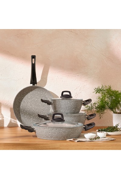 Emsan Nero Grey 7 Parça Granit Tencere Seti Emsan Nero Grey 7 Parça Granit Tencere Seti