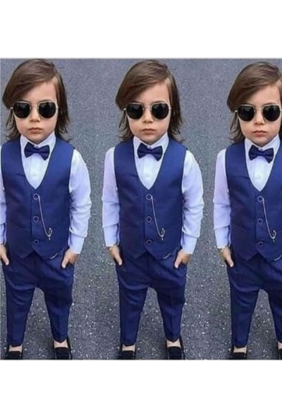 Cinarium 4 Lü Smokin Takım Elbise - 0220KST - Mavi - 6 Yaş