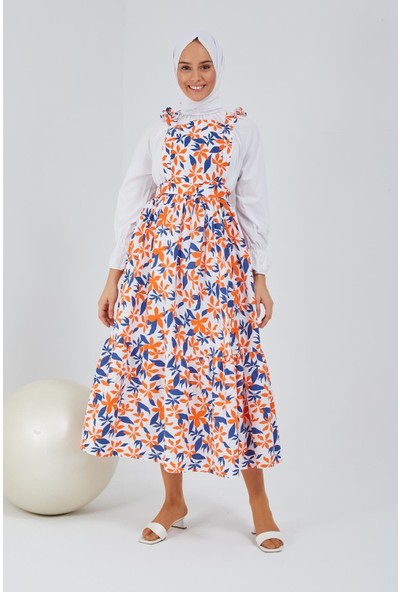 Meqlife Oversize Gömlekli Çiçekli Jile Elbise - Turuncu