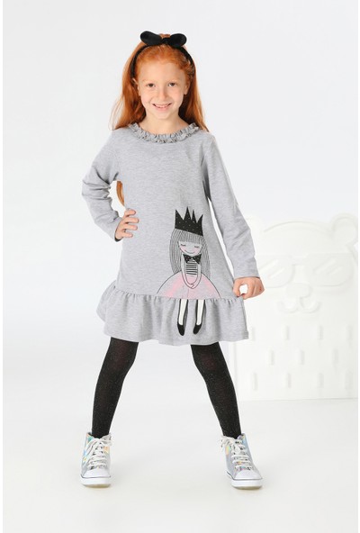 Zenokido Grey Princess Frilled Kız Elbise