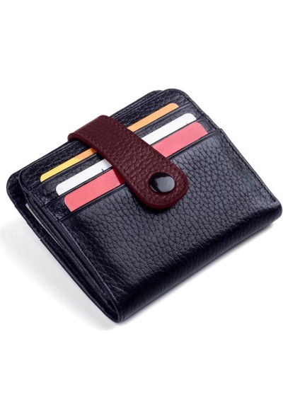 Anı Yüzük Cosmopolit Çıtçıtlı Fonksiyonel Hakiki Deri Klasik Erkek Cüzdan Siyah-Bordo