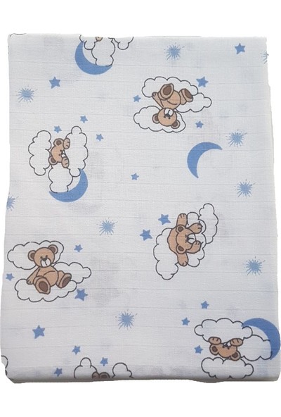 Berço Mavi Ayı Erkek Ayılı Müslin Örtü Tek Ebat