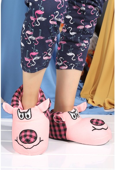 Woggo 1611 Hayvan Figürlü Ekose Desenli Kadın Ev Içi Panduf