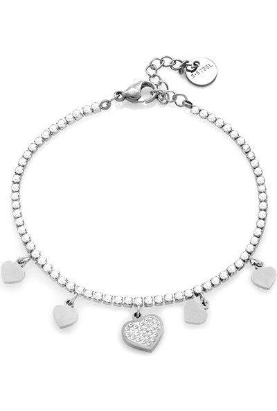 Beyaz Zirkon Taşlı 5'li Kalp Tasarım Silver Renk Çelik Kadın Bileklik
