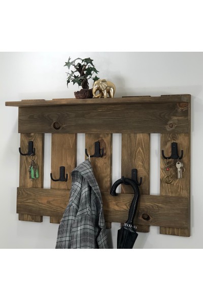 O&A Wood Ahşap Vestiyer Dekoratif 5 Askılı Portmanto Raflı Vintage Elbise Askısı Meşe O&A Wood Ahşap Vestiyer Dekoratif 5 Askılı Portmanto Raflı Vintage Elbise Askısı Meşe